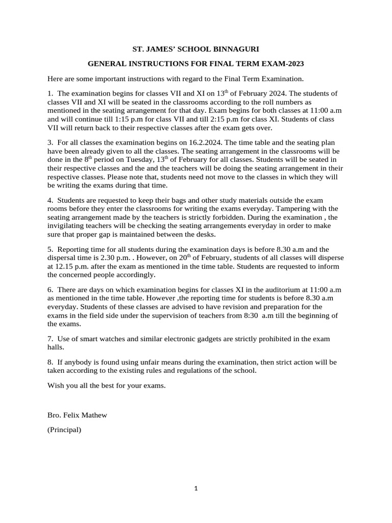 General Instructions For Final Term Exam-2024 | PDF