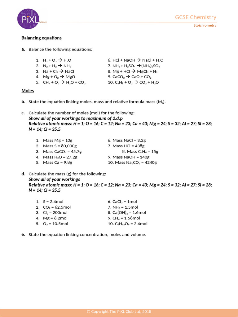 KS4-Chemistry-Calculations-Stoichiometry-practice-questions | PDF