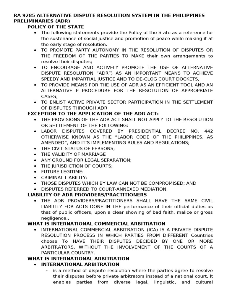 Philippine Alternative Dispute Resolution Guide | PDF | Alternative ...