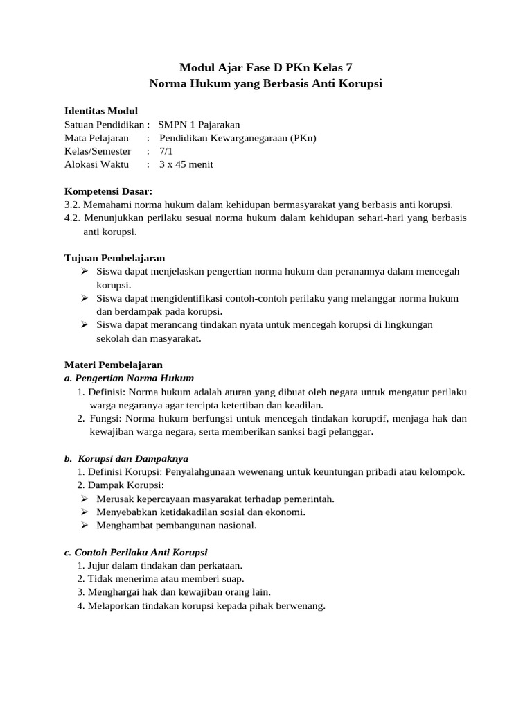 Modul Ajar Fase D PKN Kelas 7 | PDF