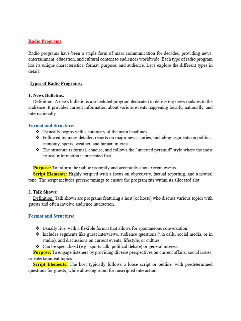 Radio & Television Program Notes | PDF