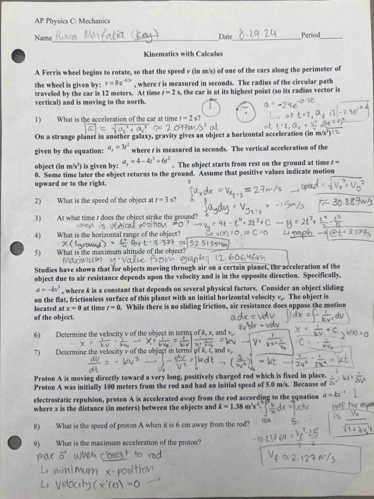 Kinematics_with_Calculus_Worksheet_Solutions | PDF