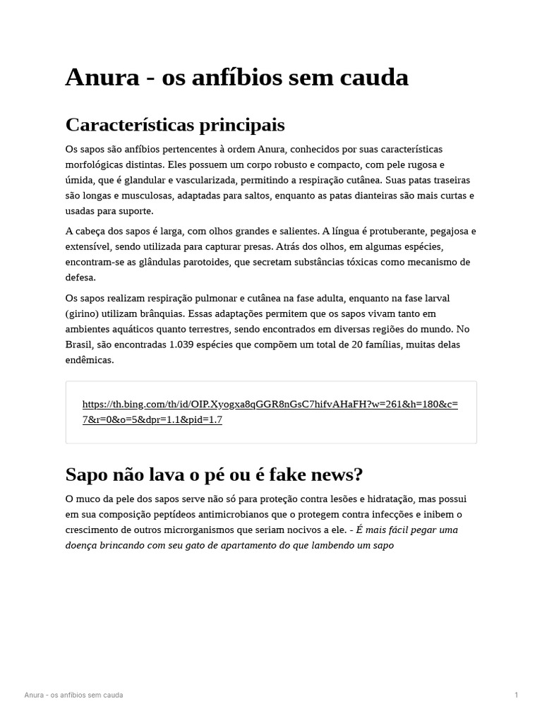 Anura, Os Anfibios Sem Cauda | PDF