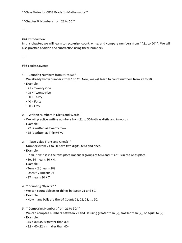 Class Notes For CBSE - Grade 1 - Maths - Chapter 08 | PDF
