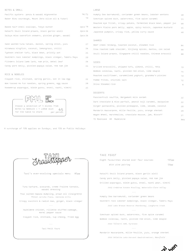 Taxi A La Carte Menu 1 | PDF