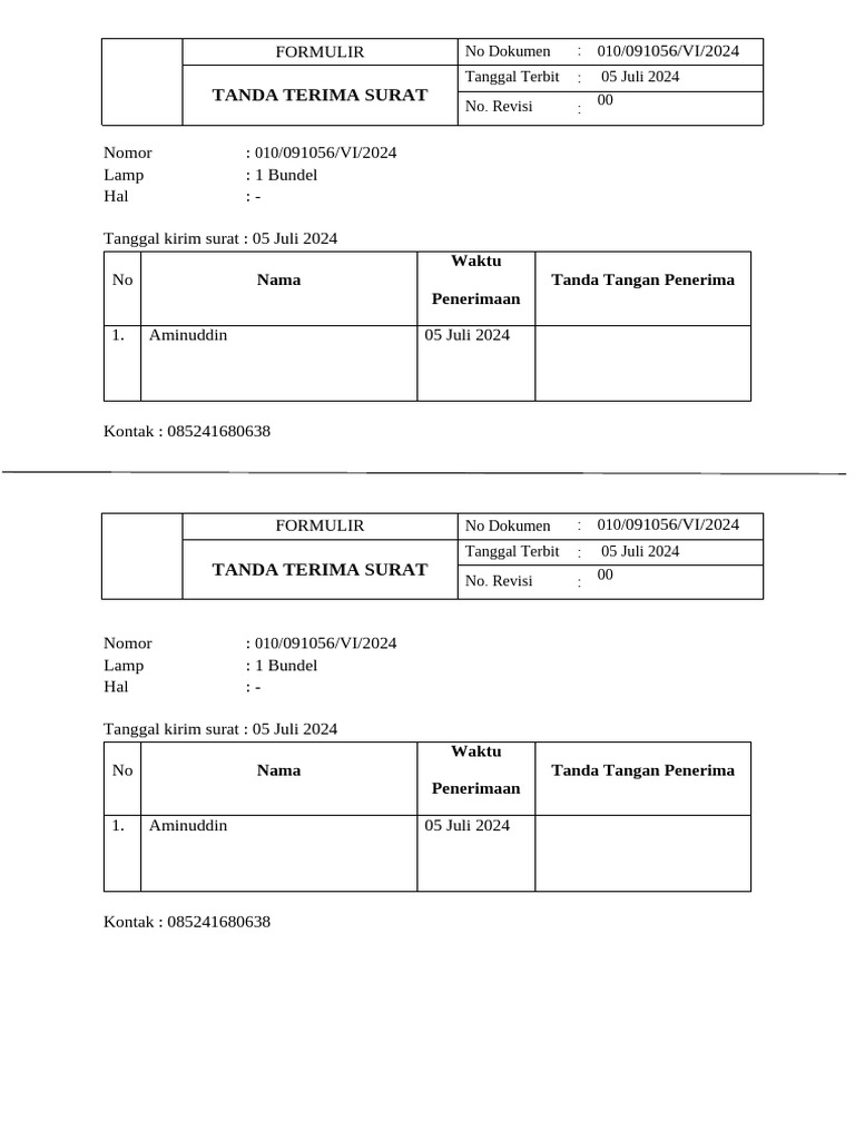 Form Tanda Terima Surat | PDF