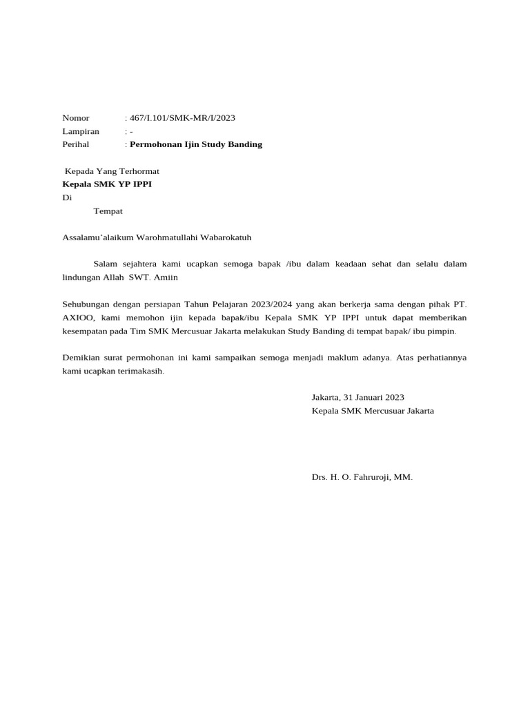 Surat Permohonan Study Banding | PDF