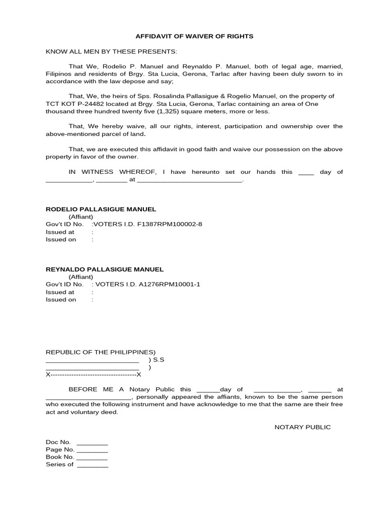 DEED OF WAIVER OF RIGHTS MANUEL | PDF DEED OF WAIVER OF RIGHTS MANUEL | PDF