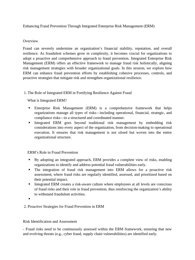 Enhancing Fraud Prevention Through Integrated Enterprise Risk ...