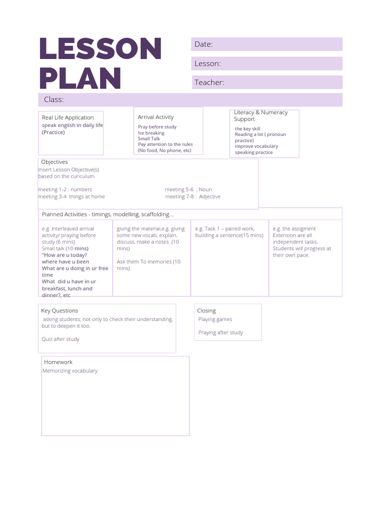 Lesson Plan Form | PDF