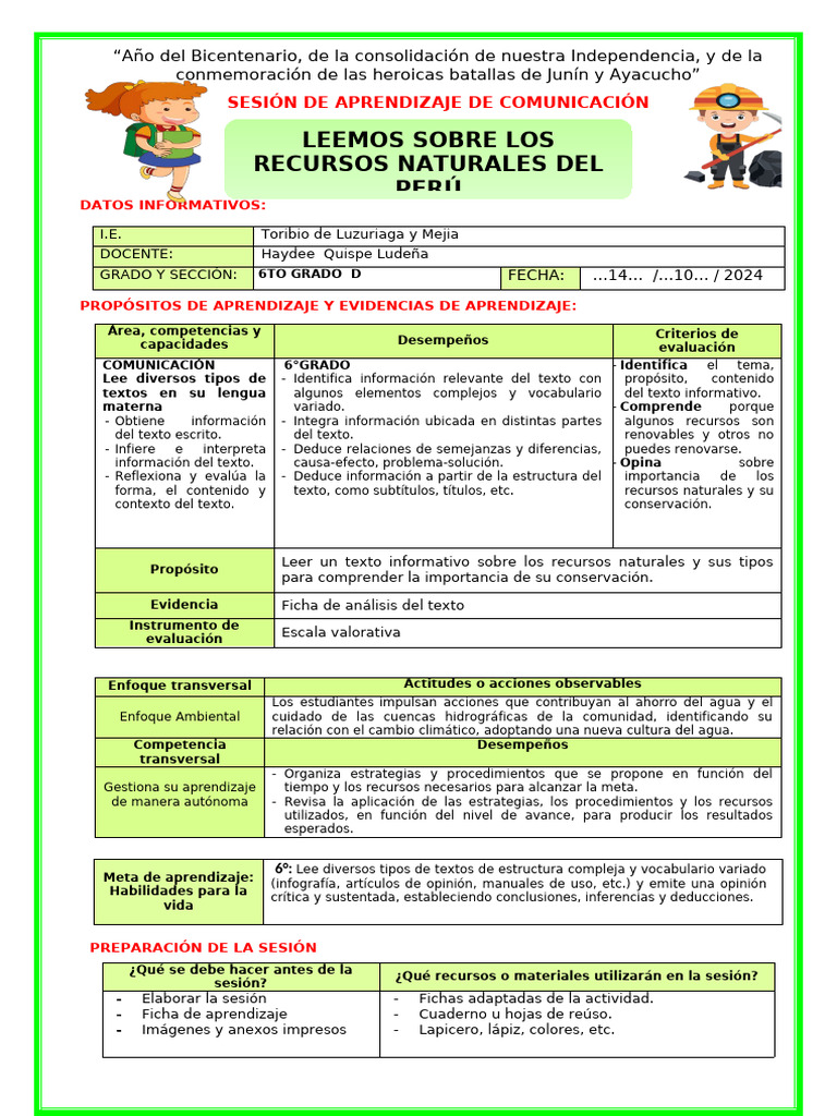 Ses-Lun-Comun-Leemos Sobre Los Recursos Naturales Del Perú-Jezabel ...