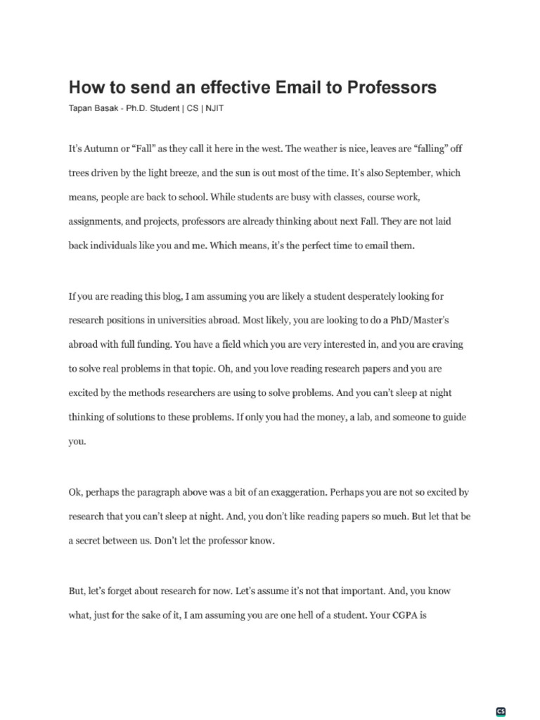 How To Send An Effective Email To Professors | PDF