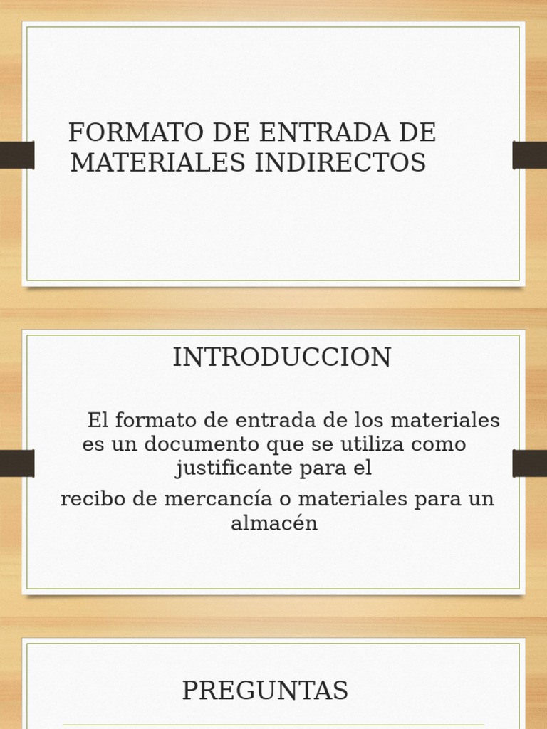 Formato de Entrada de Materiales Indirectos | PDF