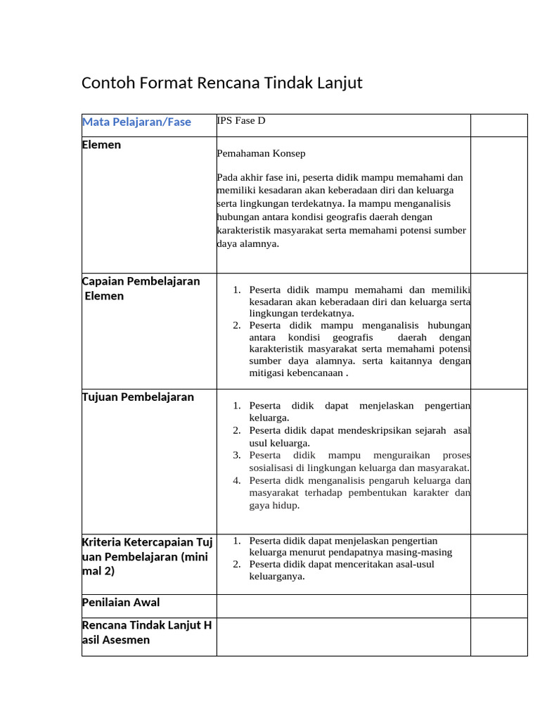Contoh Format Rencana Tindak Lanjut | PDF