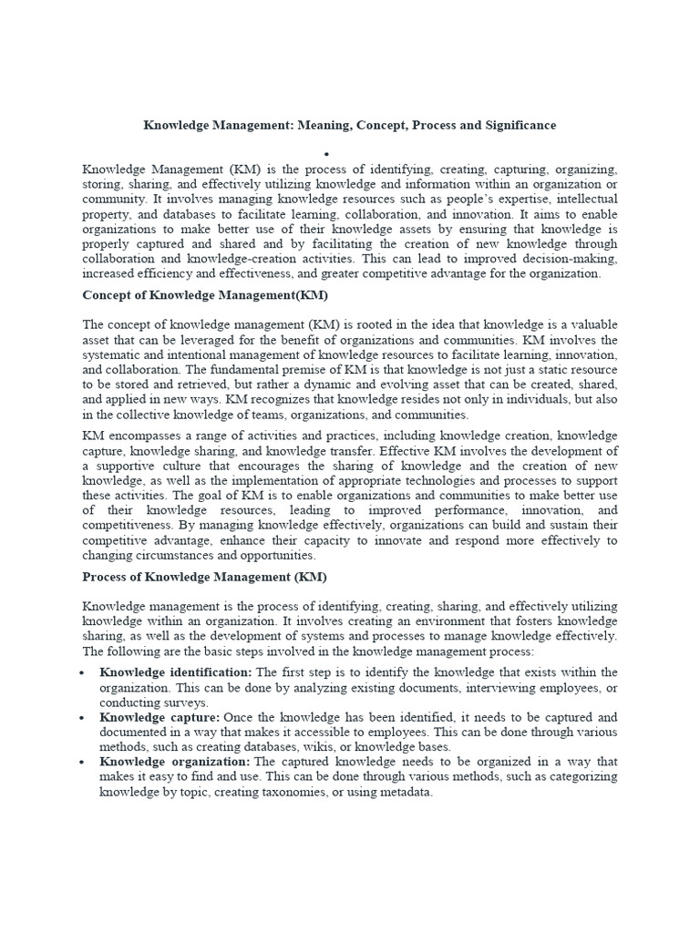 KnowledgeManagementBCA5001Unit IV | PDF