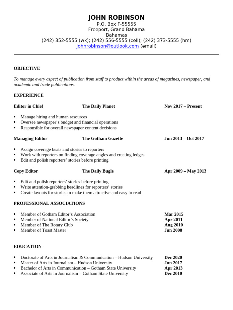 Chronological Resume-Grade 12 Students | PDF