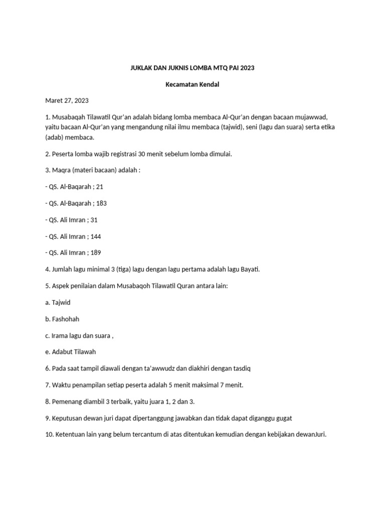 Juklak Juknis MTQ | PDF