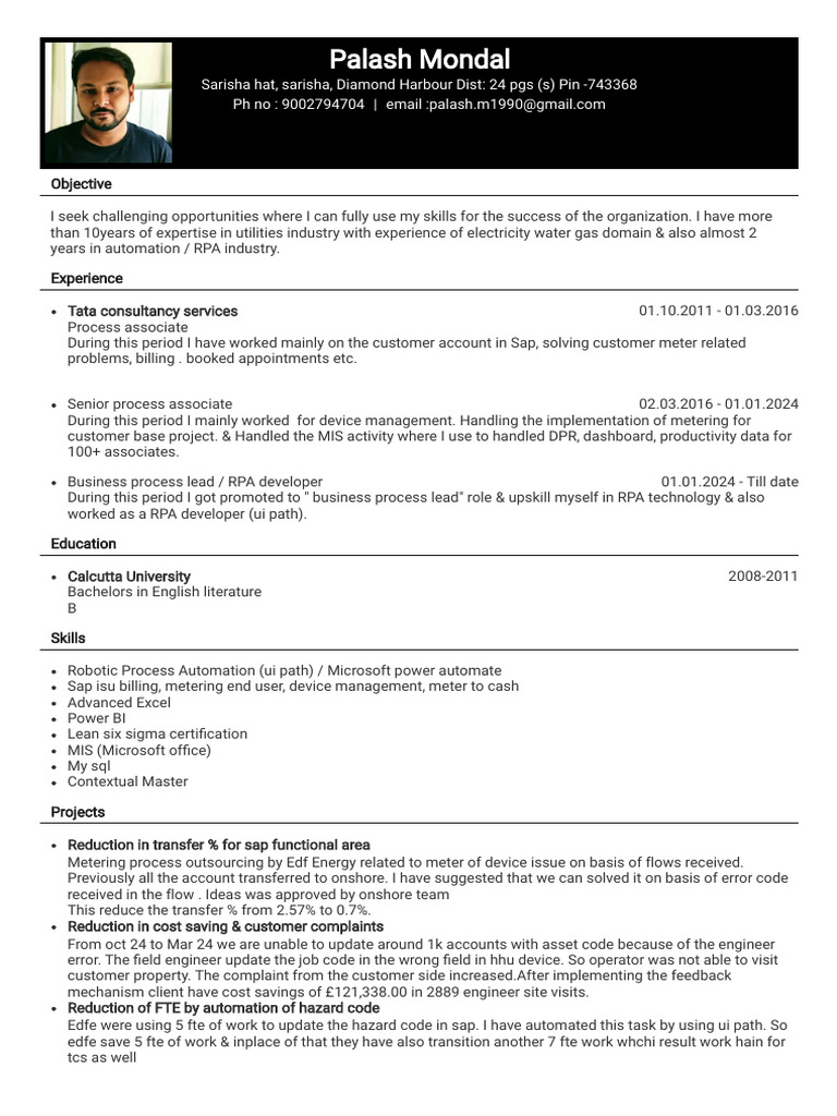 RPA CV - Palash Mondal | PDF