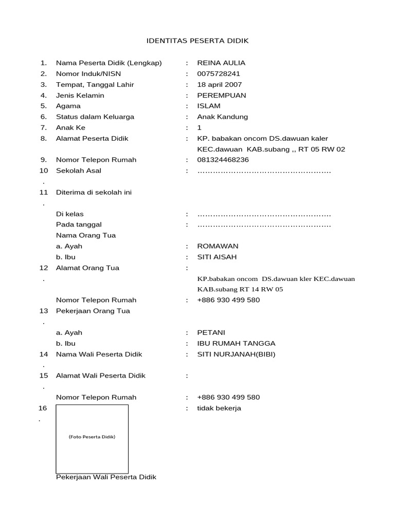 Identitas Peserta Didik Xi Dkv 2 2324 | PDF