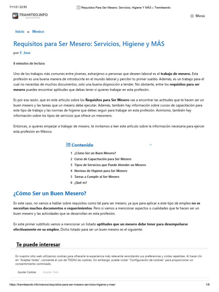 Requisitos y Tips para Ser Mesero | PDF | Cookie HTTP | Restaurantes