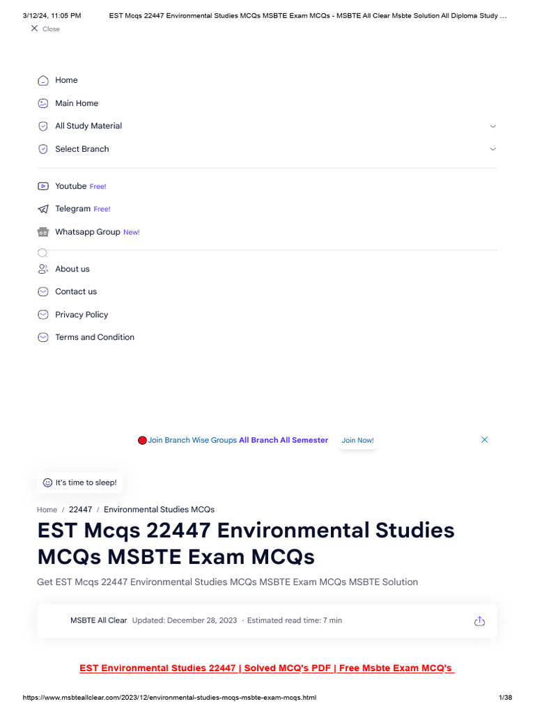 EST Mcqs 22447 Environmental Studies MCQs MSBTE Exam MCQs - MSBTE All Clear Msbte Solution All ...