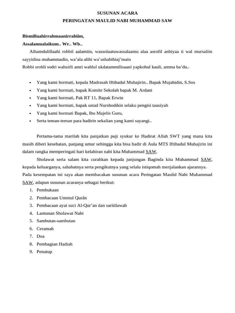 Susunan Acara Peringatan Maulid Nabi Muh | PDF