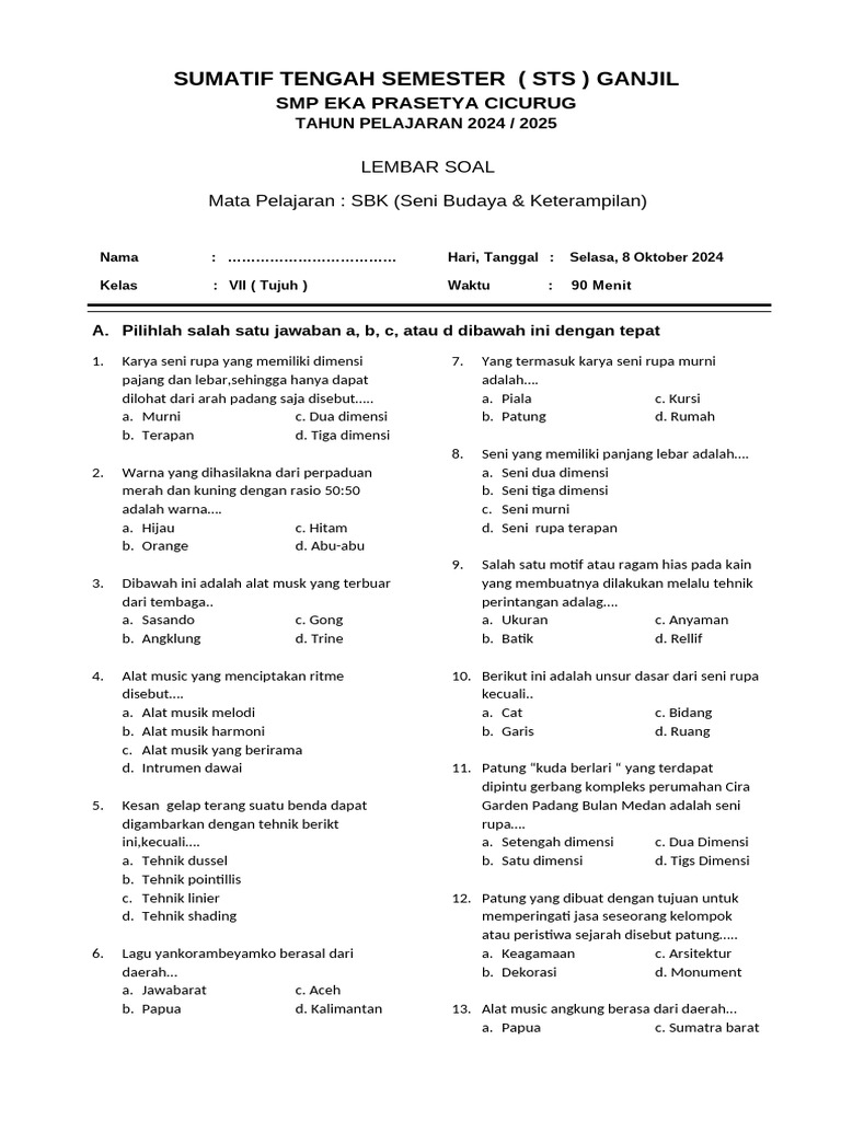 Soal SBK Kelas 7 | PDF