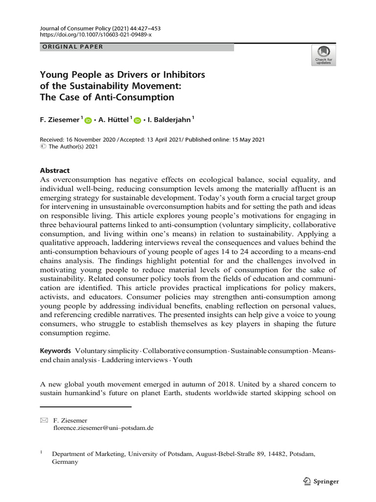 Young People As Drivers or Inhibitors of The Sustainability Movement ...