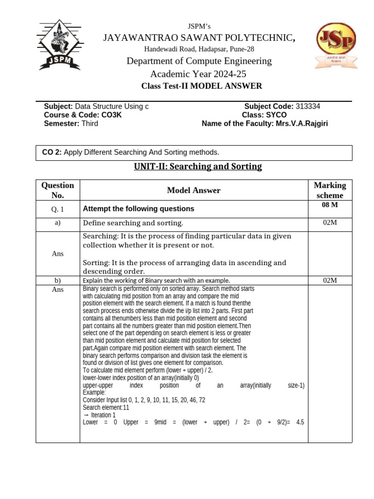 Class Test 2 - Model Answer Final | PDF