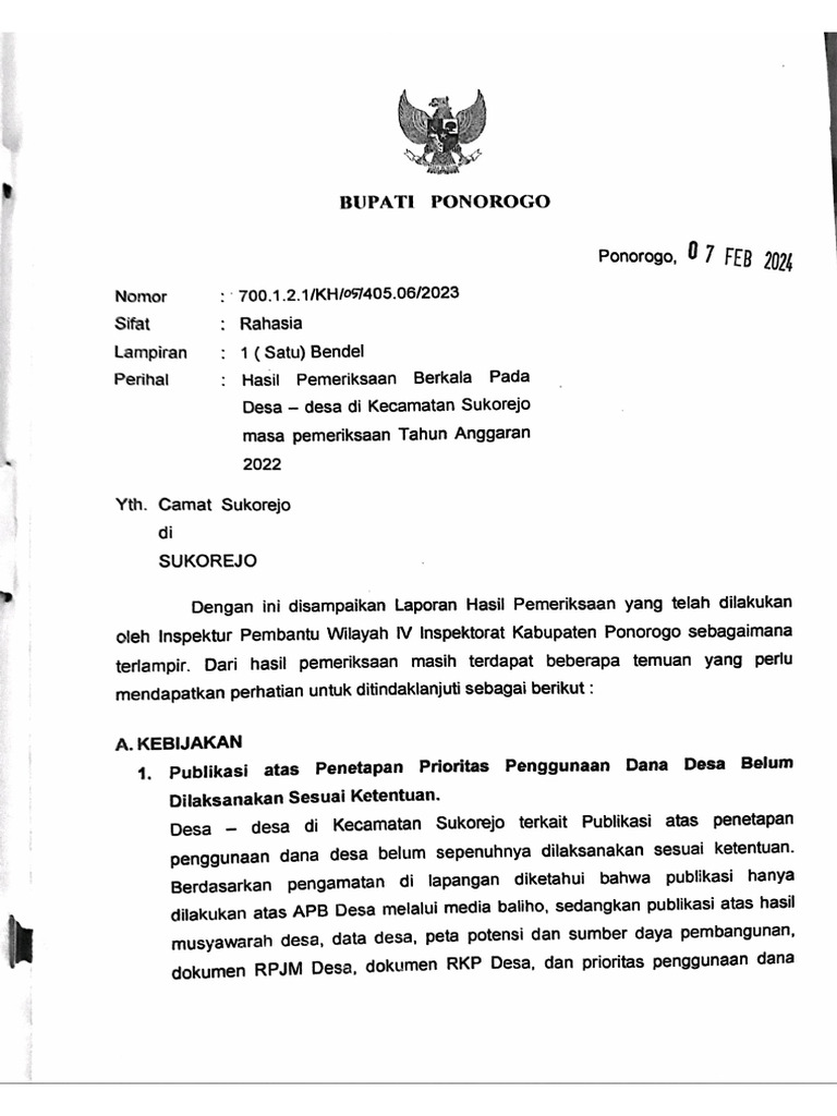 LHP 2023 (2022) Kebijakan Sukorejo | PDF