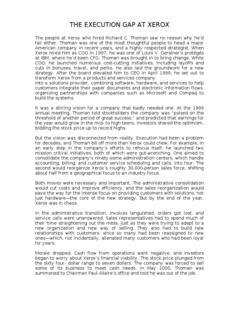 5672 - 2242 - 45 - 1509 - 57 - Execution Gap at Xerox | PDF | Sales | Economies
