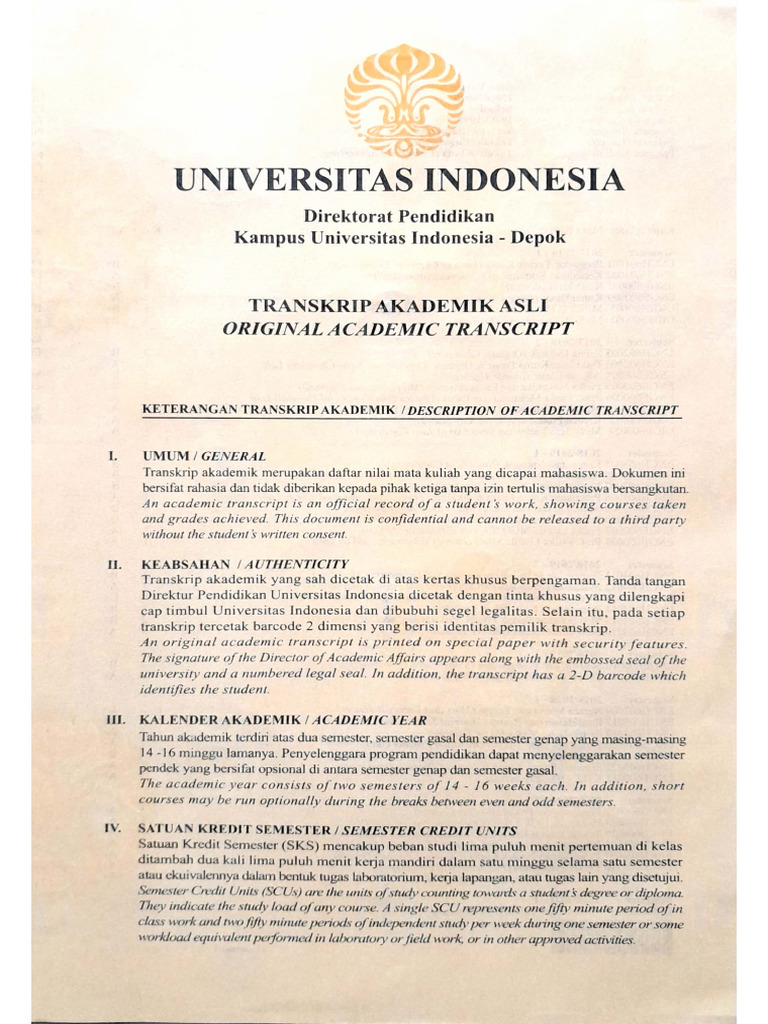 Transkrip Nilai Gian S1 | PDF