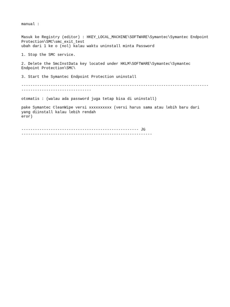 CARA Uninstall Symantec Endpoint | PDF