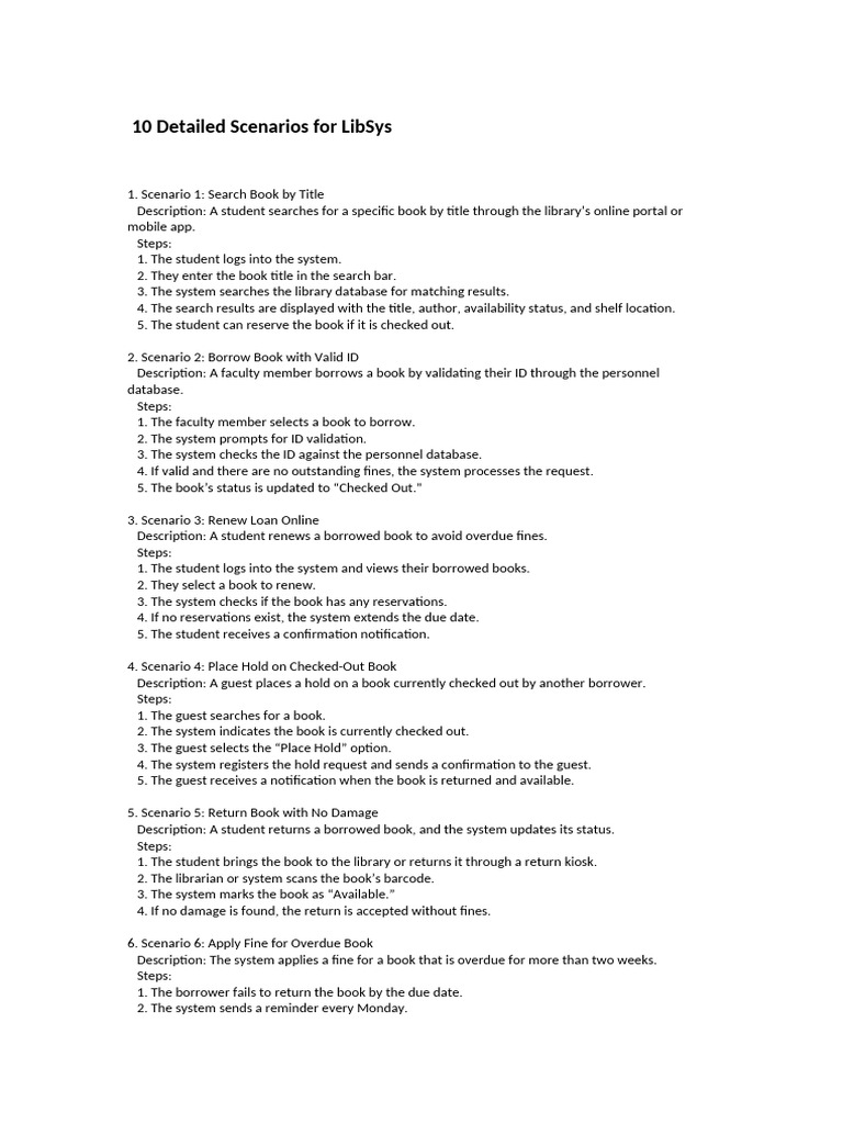 10 Detailed Scenarios For Libsys | PDF