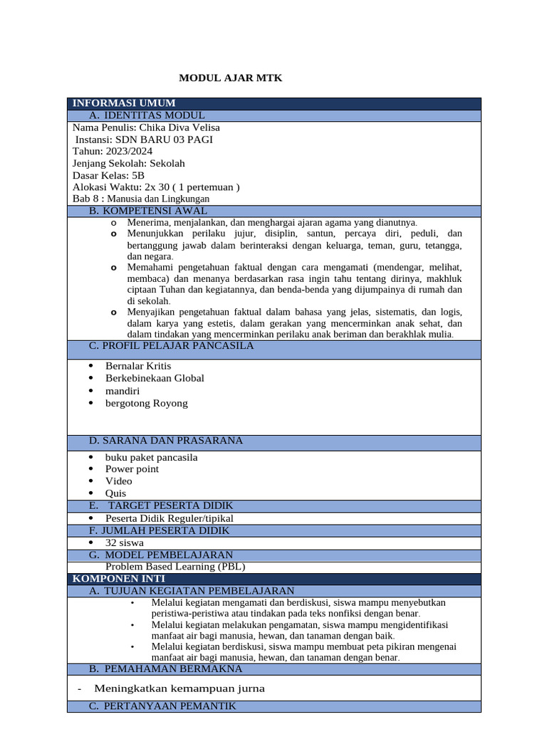MODUL AJAR KLS 4C | PDF
