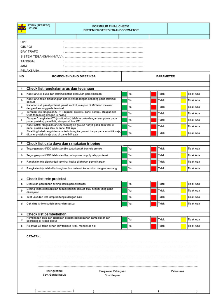 Ceck List Bay Trafo | PDF
