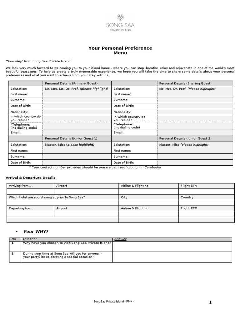 SSPI - PPM - Personal Preference Menu | PDF