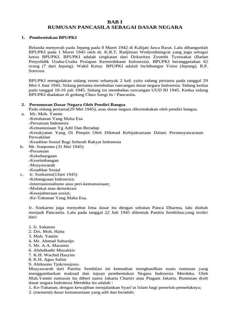 Bab I Rumusan Pancasila Sebagai Dasar Negara | PDF