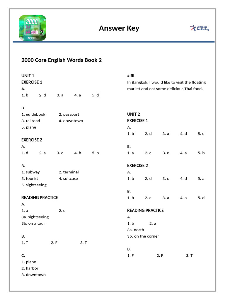 2000 Core English Words - 2 - Answer Key | PDF