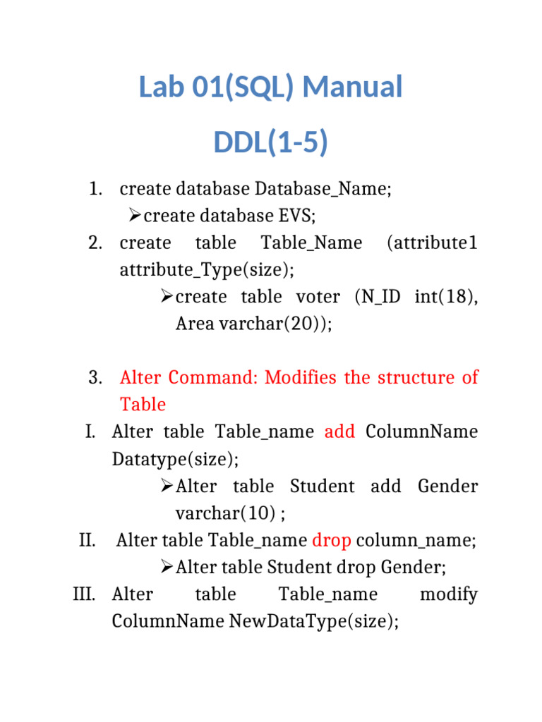 1.database Lab01 DDL | PDF