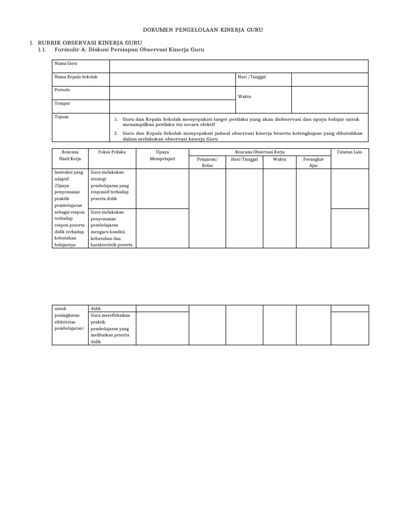 Form Observasi Guru4 | PDF