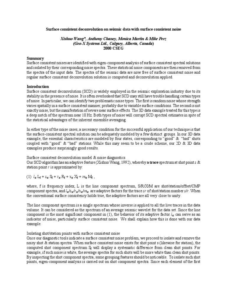 Surface Consistent Deconvolution On Seismic Data With Surface Consistent Noise Pdf Spectral