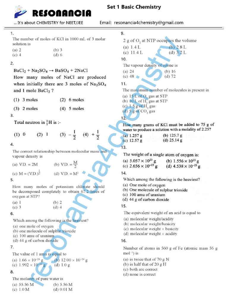 Set 1 Basic Chemistry | PDF