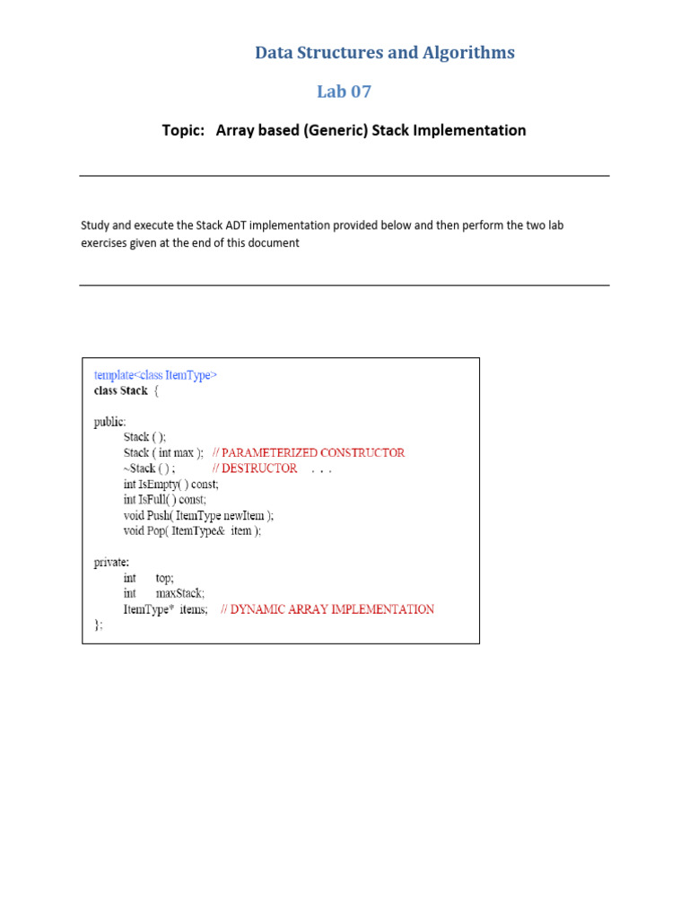 Lab 07 - Stack Implementation With Arrays | PDF