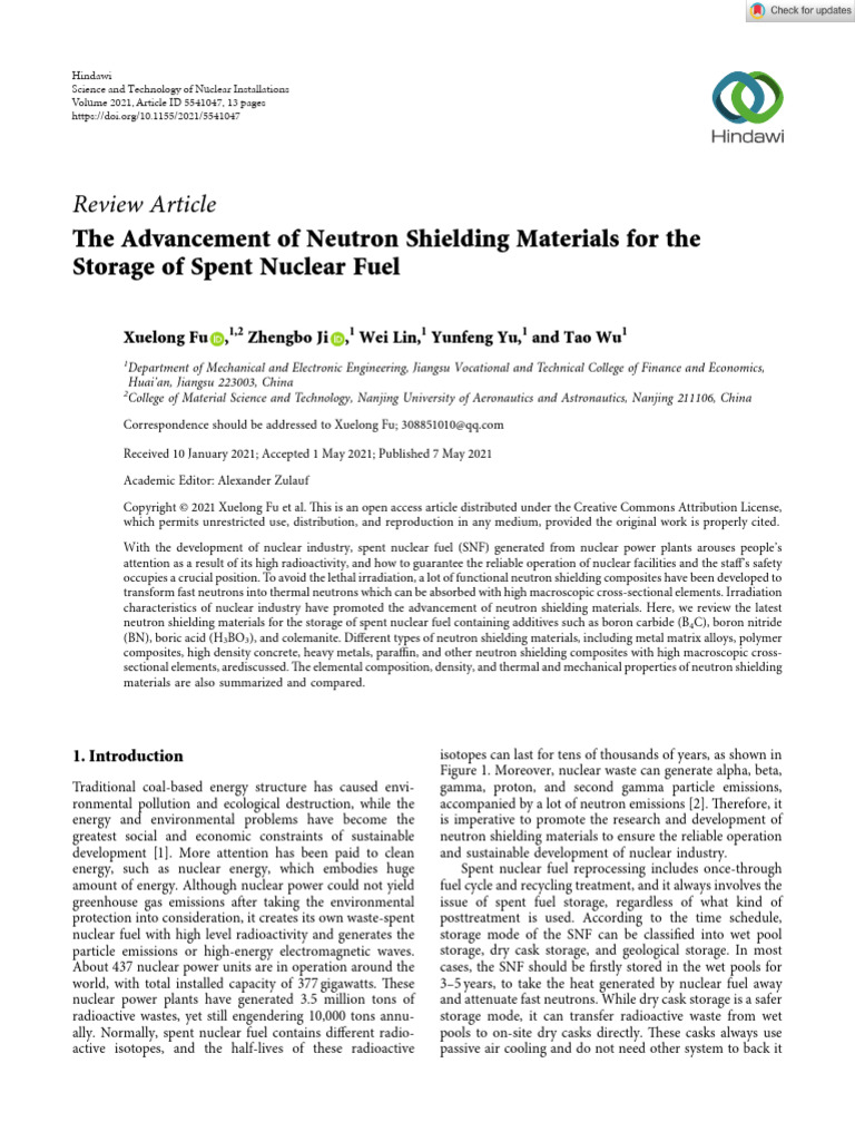 Science and Technology of Nuclear Installations - 2021 - Fu - The ...