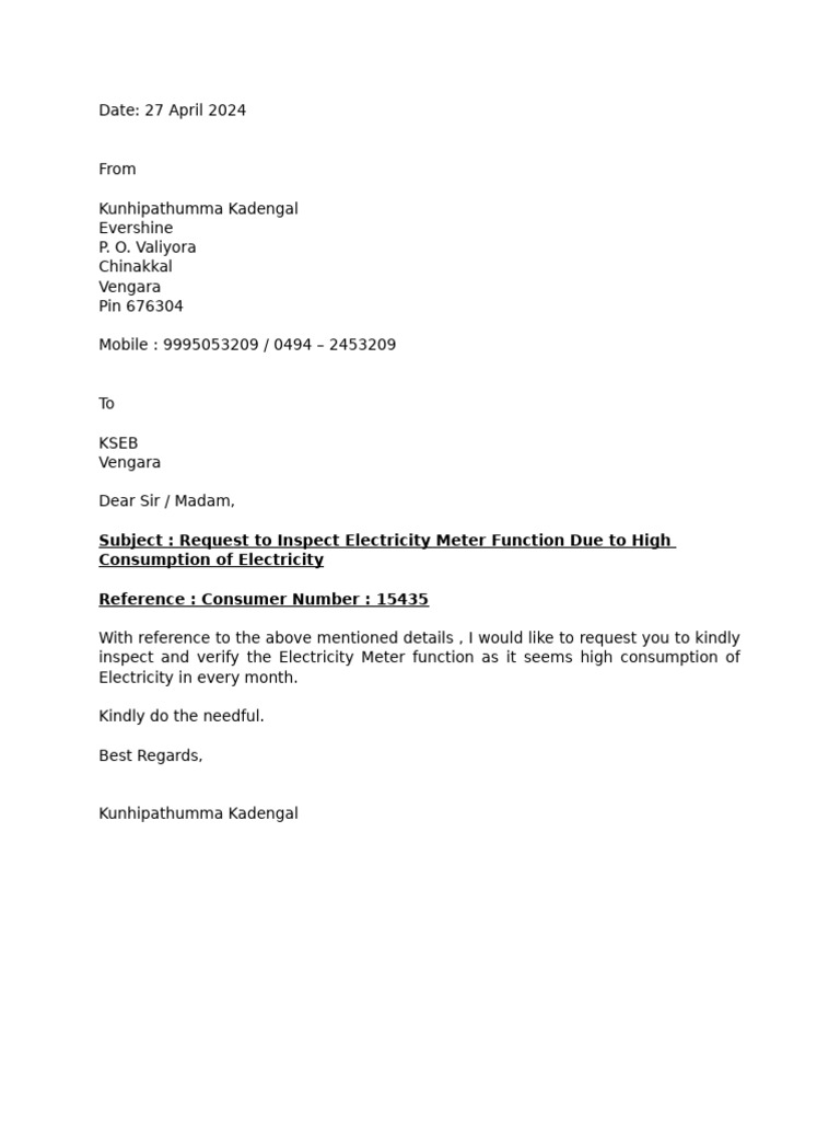 KSEB Letter | PDF