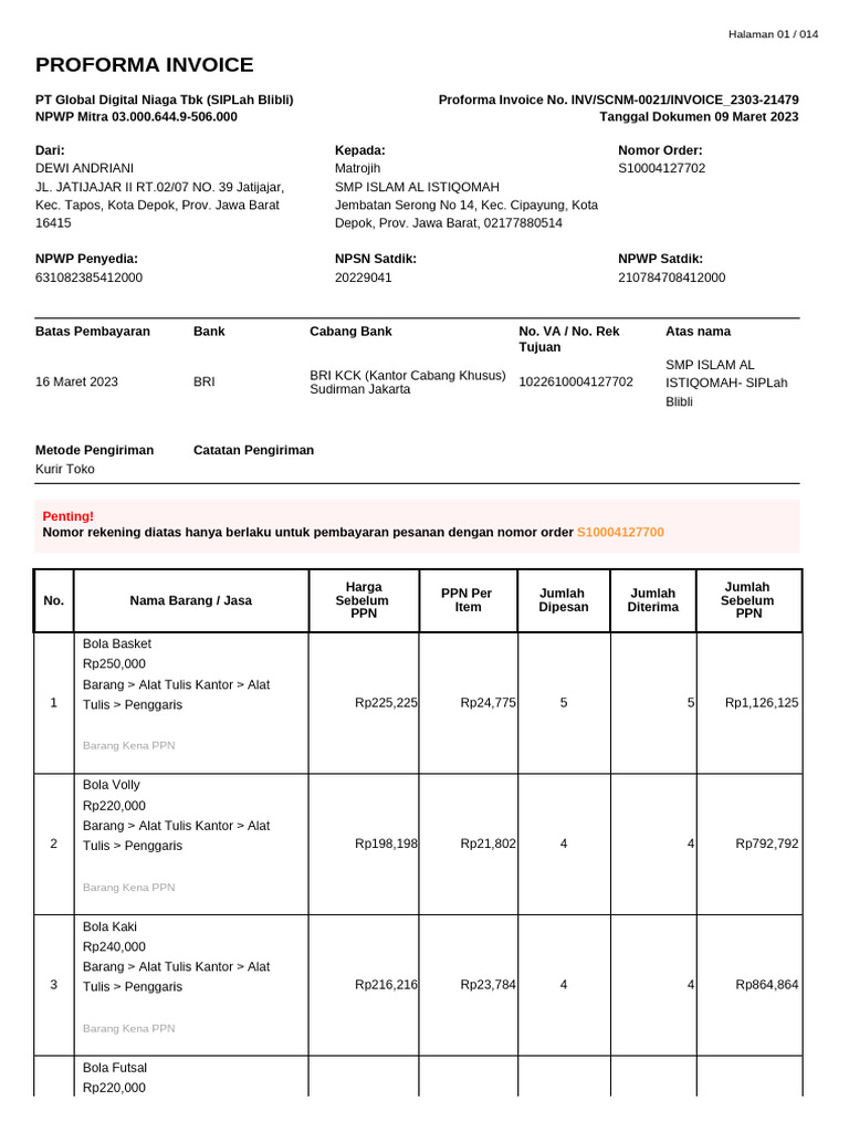Invoice Siplah Pdf