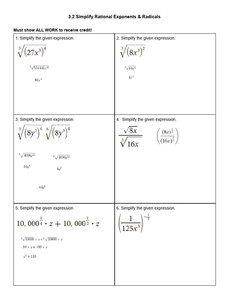 Kami Export - Ryan Truong - 3.2 Simplify Exponents Radicals HW | PDF
