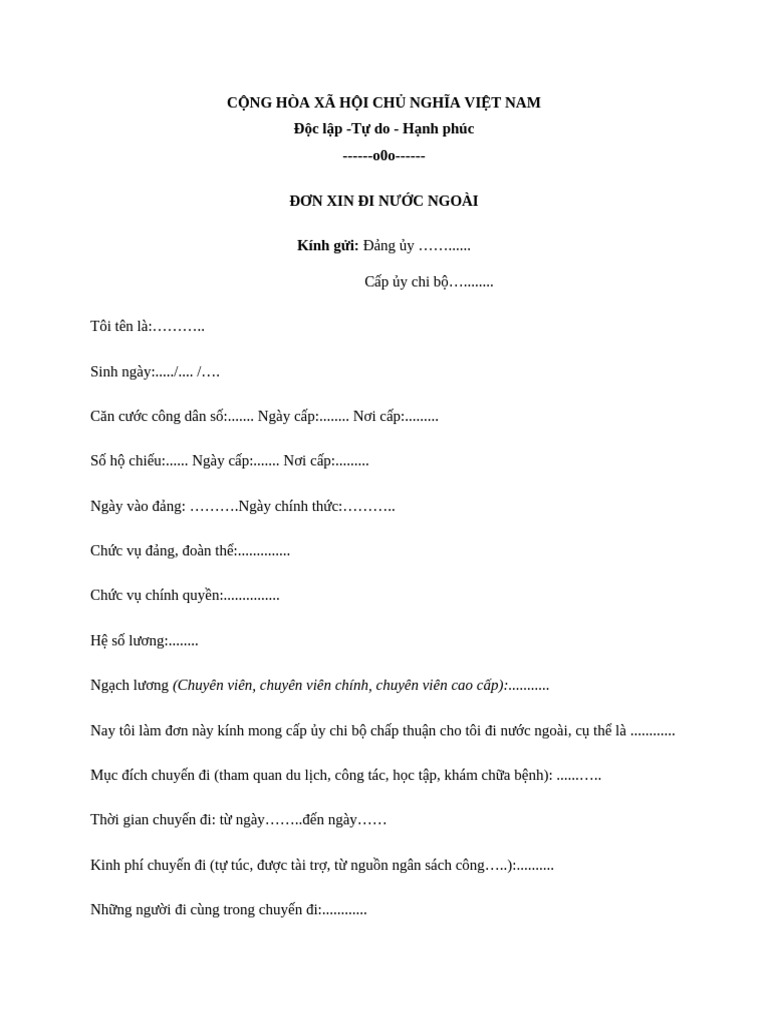 Mau Don Xin Di Nuoc Ngoai Cua Dang Vien | PDF