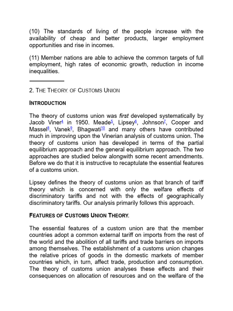 The Theory of Custom Union | PDF